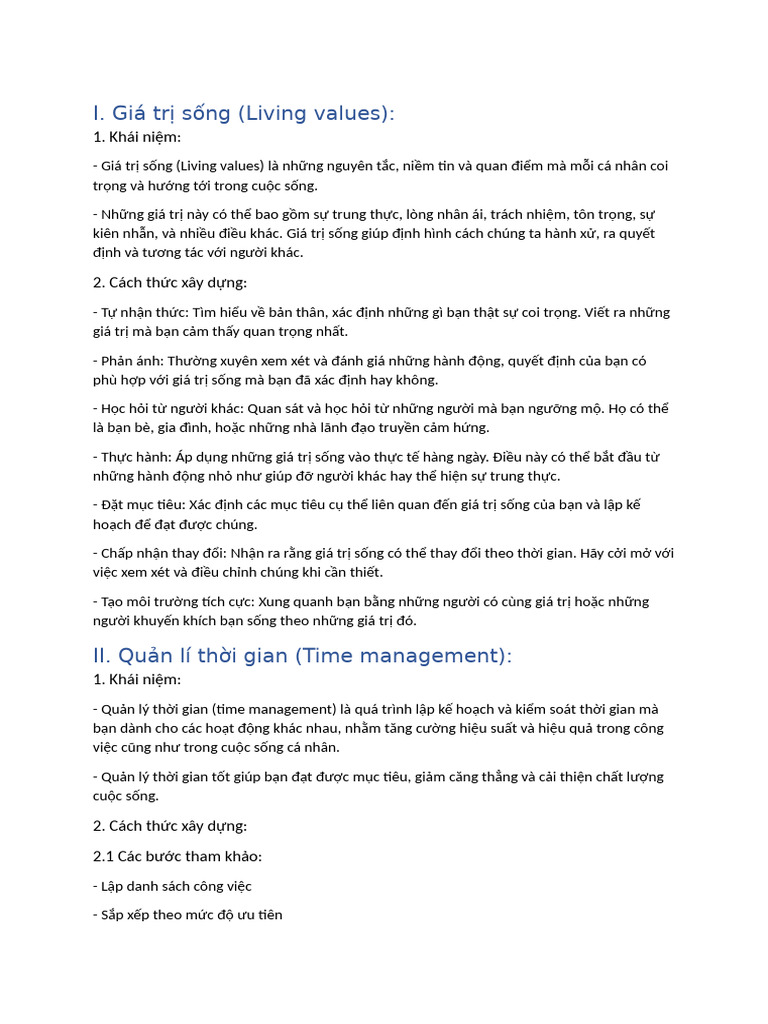 Living Values Time Management | PDF