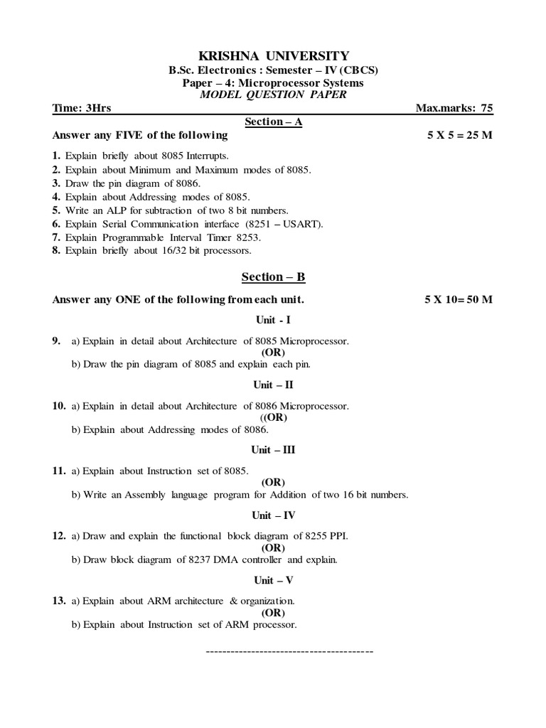 II BSC Electronics Semester 4 P4 Microprocessor Systems Model Paper 1 | PDF