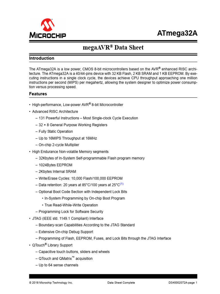 Atmega32A DataSheet Complete DS40002072A 1 | PDF | Central Processing Unit | Manufactured Goods