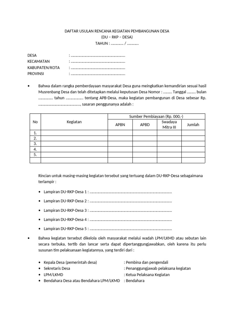 DU RKP Desa | PDF | Pengelolaan Keuangan & Uang