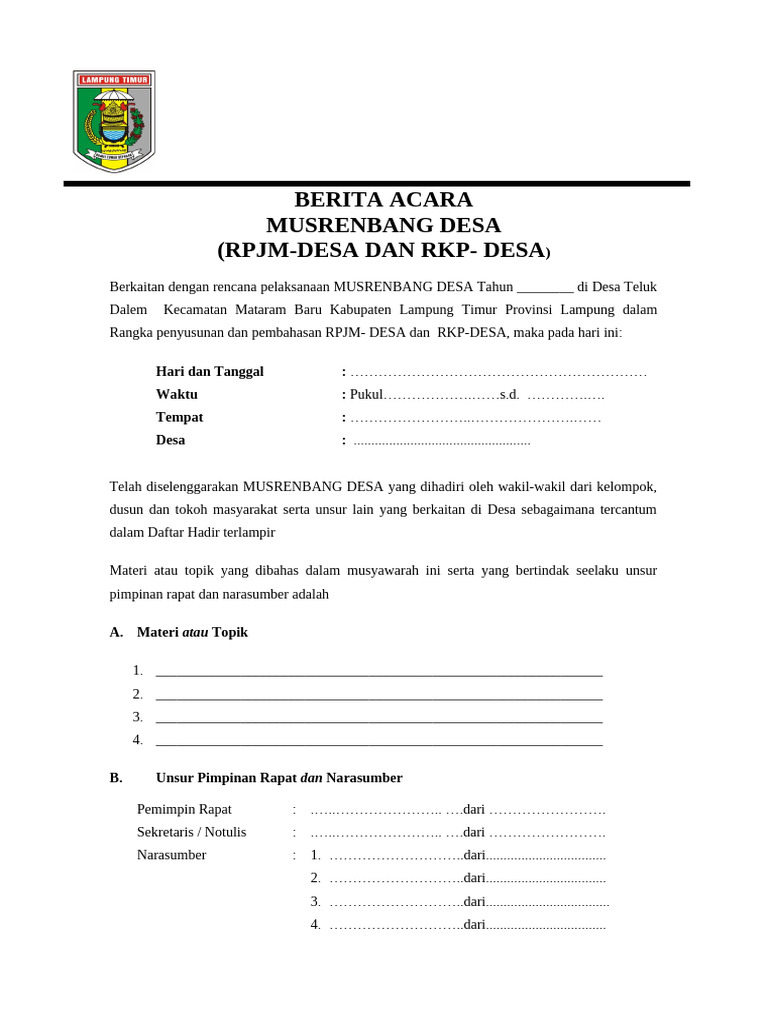 Berita Acara Penyusunan RKP-Desa | PDF
