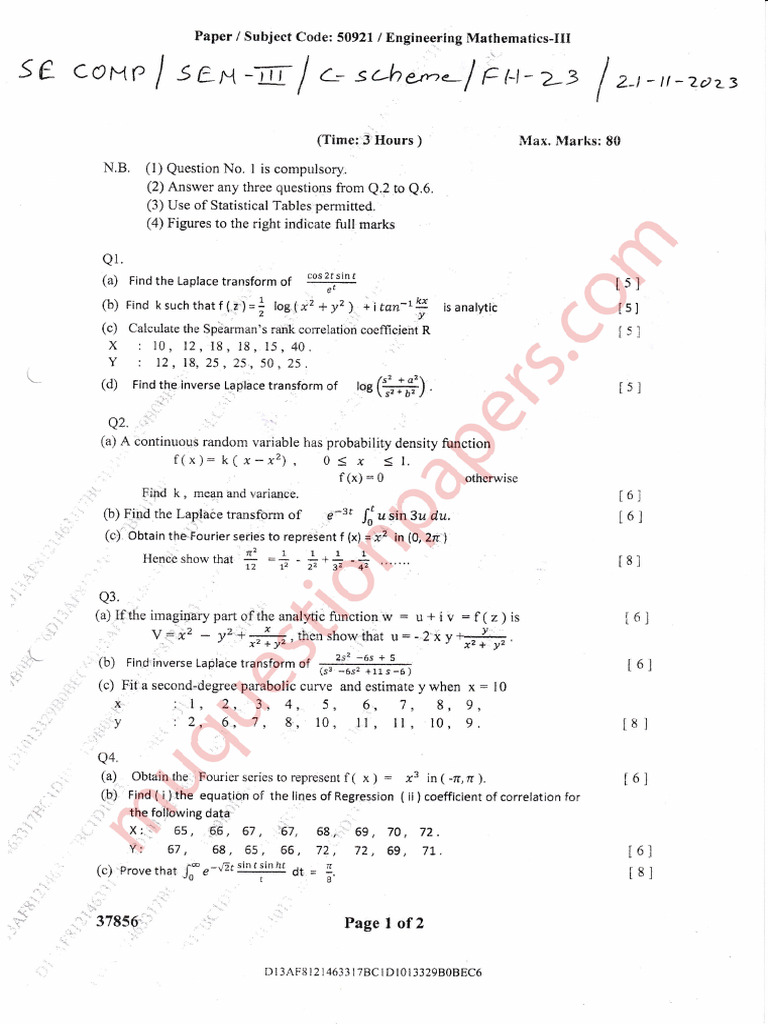 Be Computer Engineering Aids Semester 3 2023 December Engineering Mathematics III Rev 2019 C ...