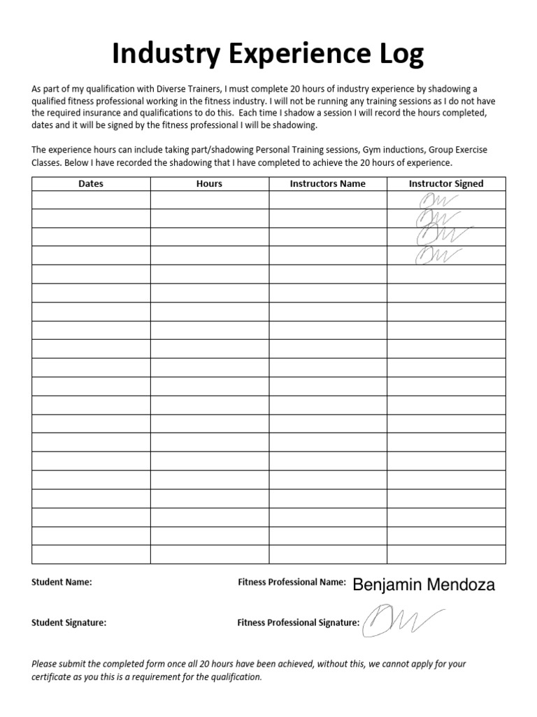 SIGNED Industry Experience Log | PDF