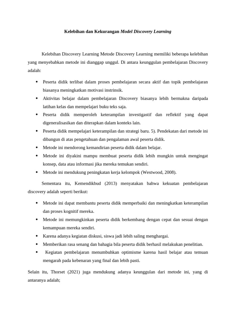 Kelebihan Dan Kekurangan Model Discovery Learning | PDF