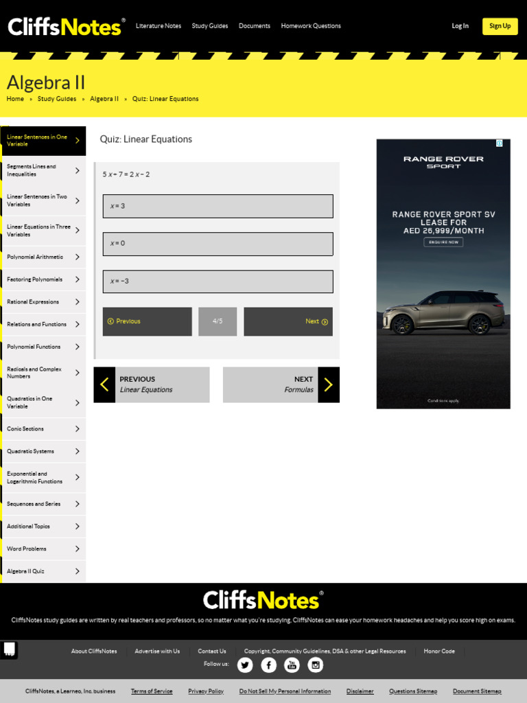 Quiz Linear Equations 2 Pdf