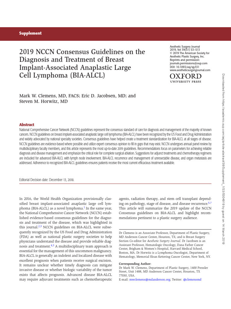 Guidelines Bia Alcl 042019 | PDF | Medical Imaging | Breast Cancer