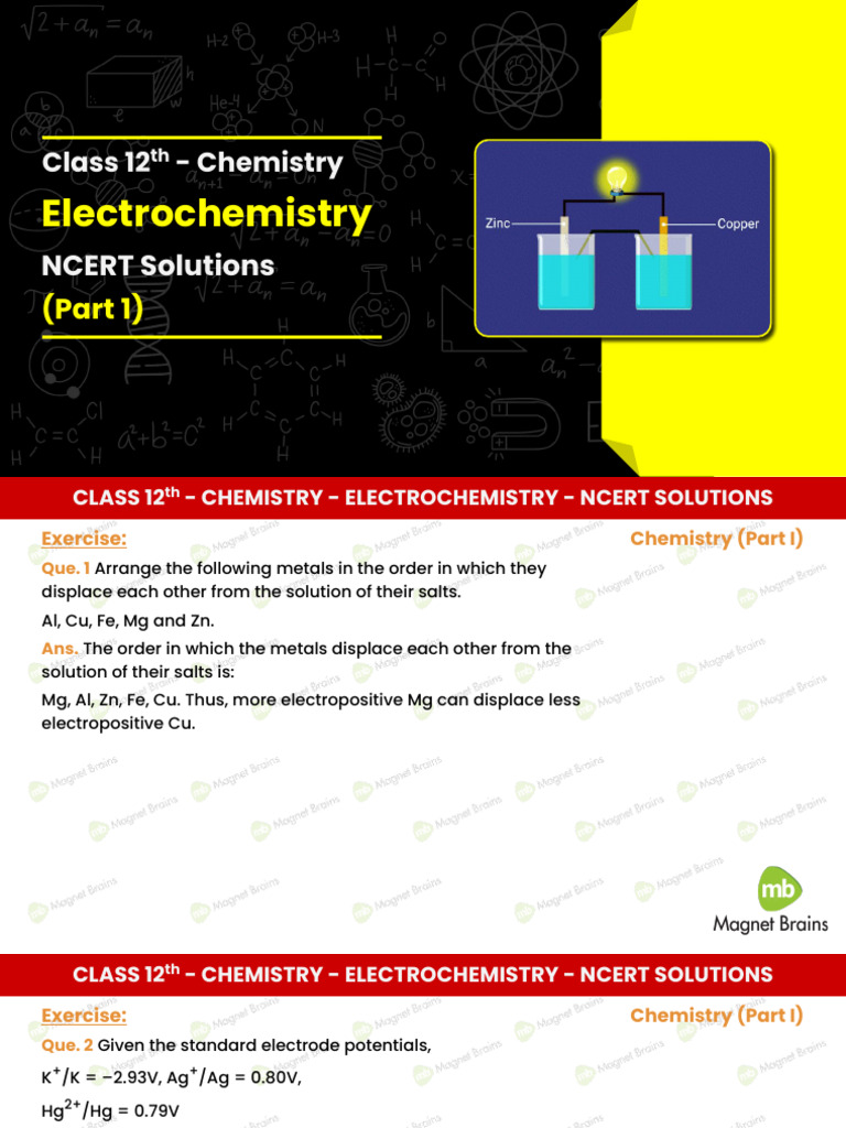 Class 12th - Chapter - Electrochemistry - Chemistry (NCERT Solutions ...