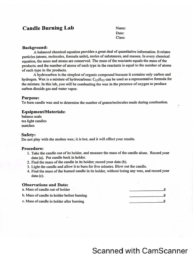 Ch12 Candle Burning Lab | PDF