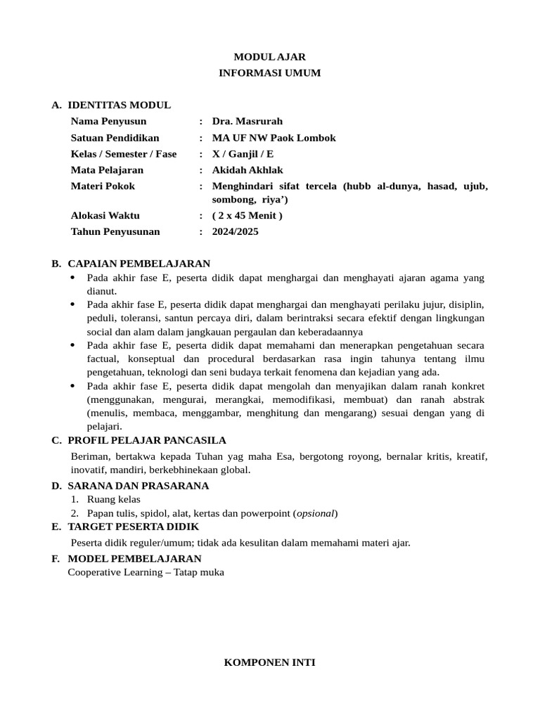 Kelas X Bab 1 - Modul Ajar Akidah Akhlak | PDF | Karier & Perkembangan