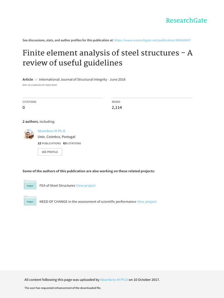 Finite Element Analysis of Steel Structures - A Review of Useful ...