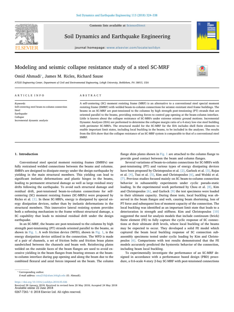 Modeling and Seismic Collapse Resistance Study of A Steel SC-MRF | PDF ...