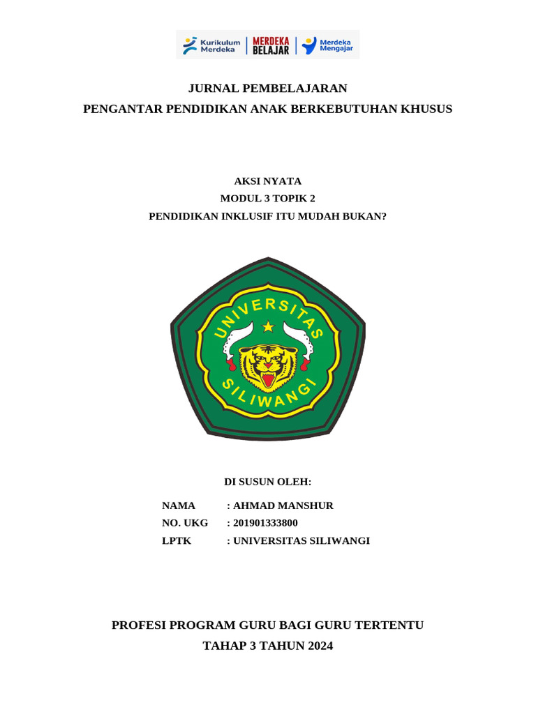 Ahmad Manshur - Aksi Nyata Modul 3 Topik 2 Pendidikan Inklusif Itu Mudah Bukan | PDF
