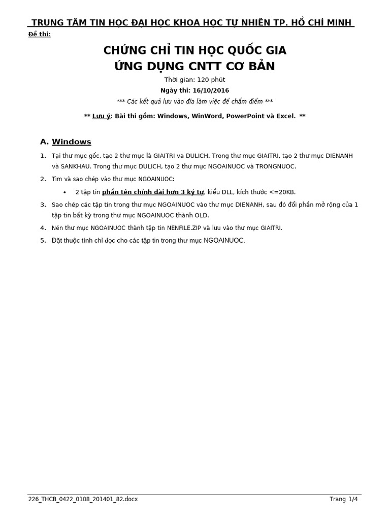 De Thi Thuc Hanh Tin Hoc Co Ban 1 | PDF