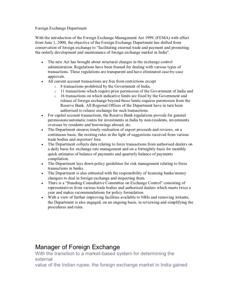 Foreign Exchange Department | PDF | Foreign Exchange Market | Exchange Rate