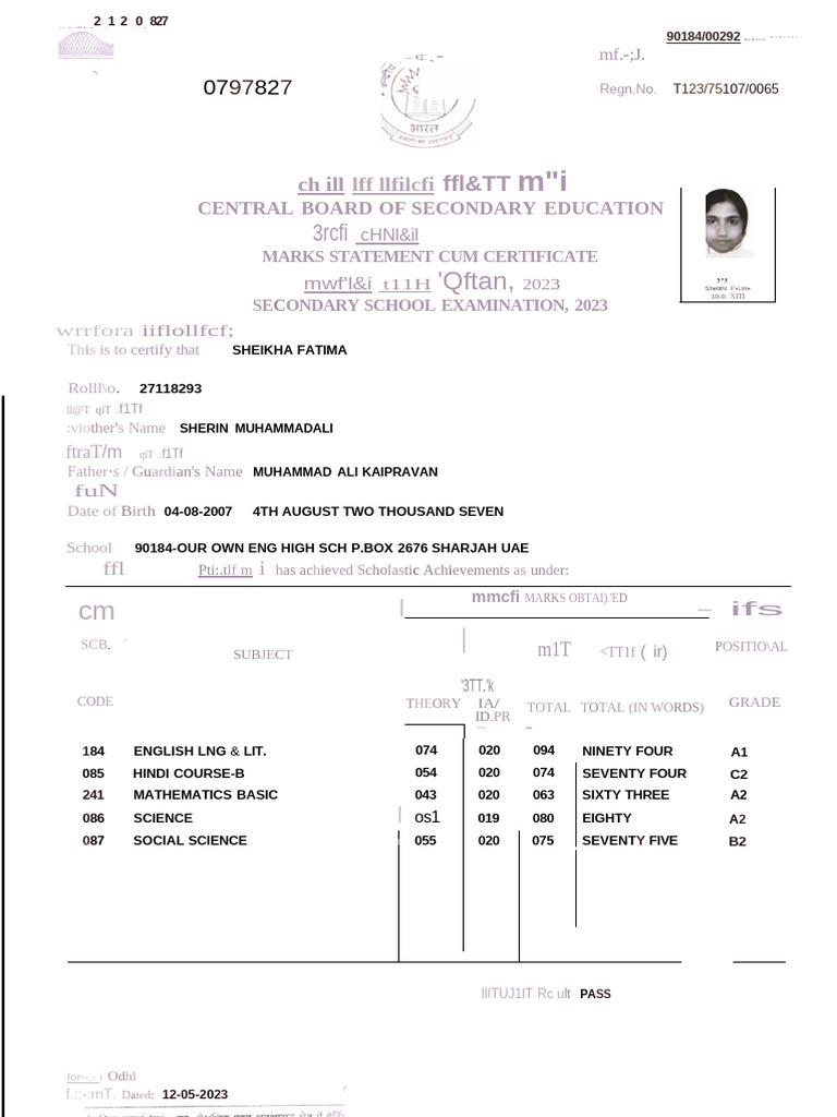 10th Class Marks Statement Certificate | PDF