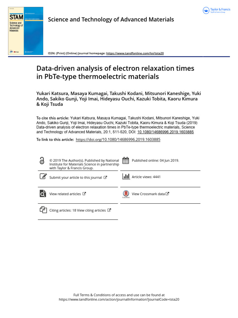 Data Driven Analysis of Electron Relaxation Times in PbTe Type ...