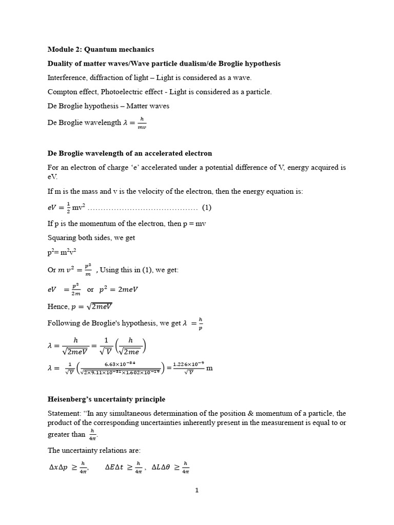 Module 2 (Quantum Mechanics) - MAV | PDF | Wave Function | Waves