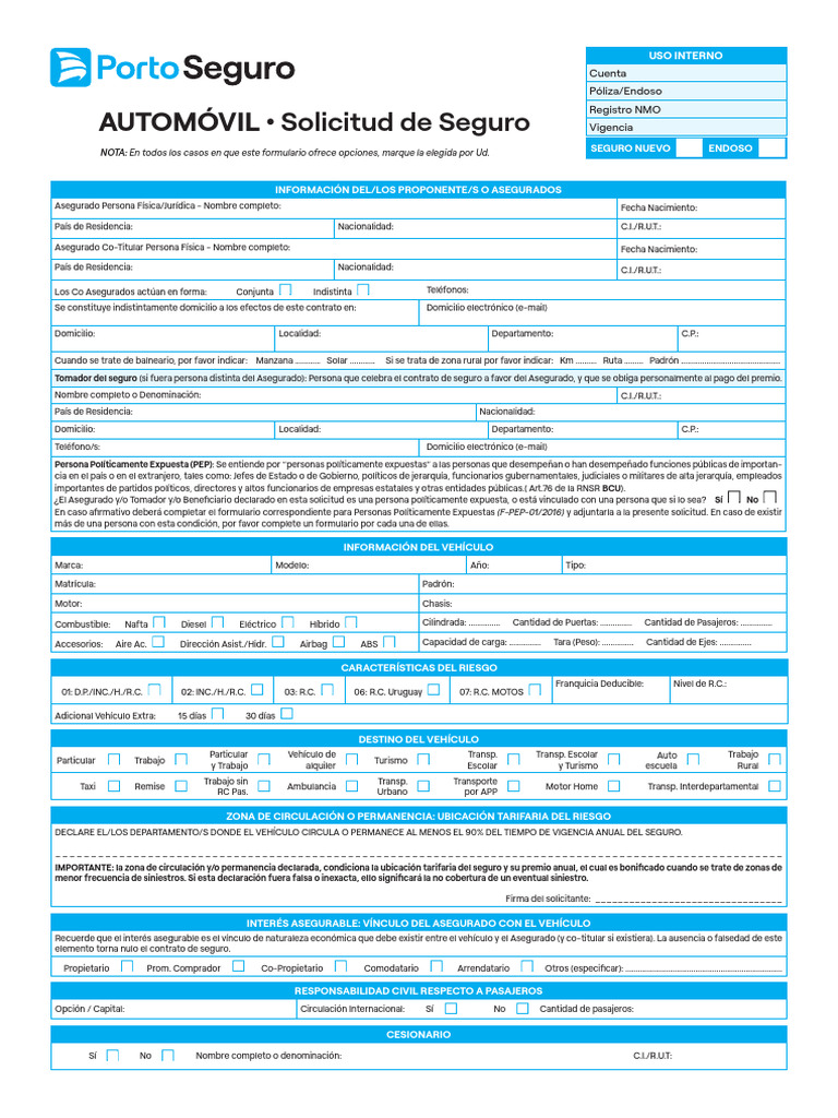 Solicitud de Seguro de Auto Editable | PDF | Póliza de seguros | Seguro