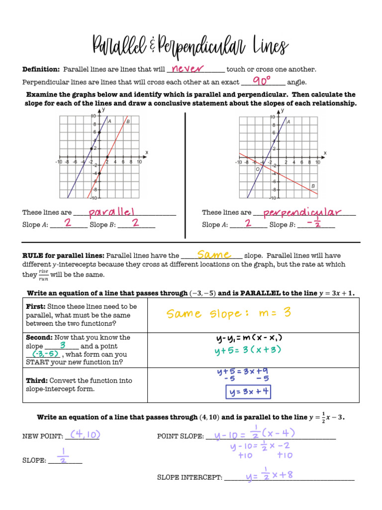 Parallel and Perpendicular Lines Guide | PDF | Slope | Mathematical ...