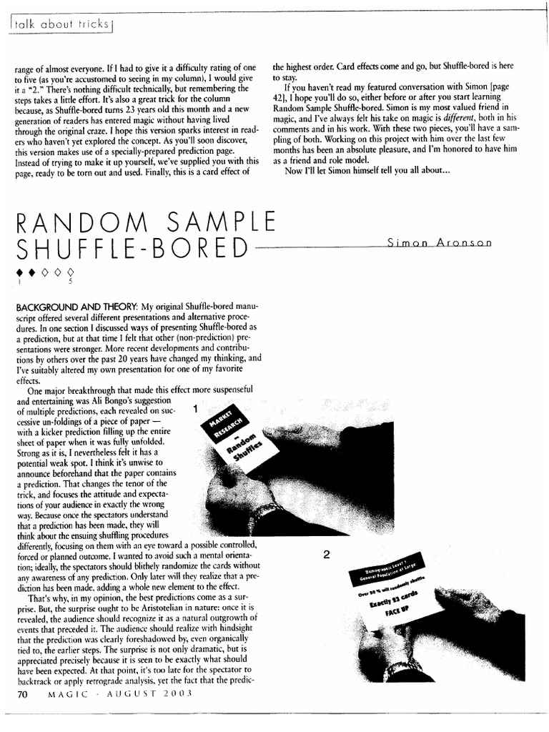 Simon Aronson - Random Sample Shuffle Bored - From Magic Magazine Aug ...