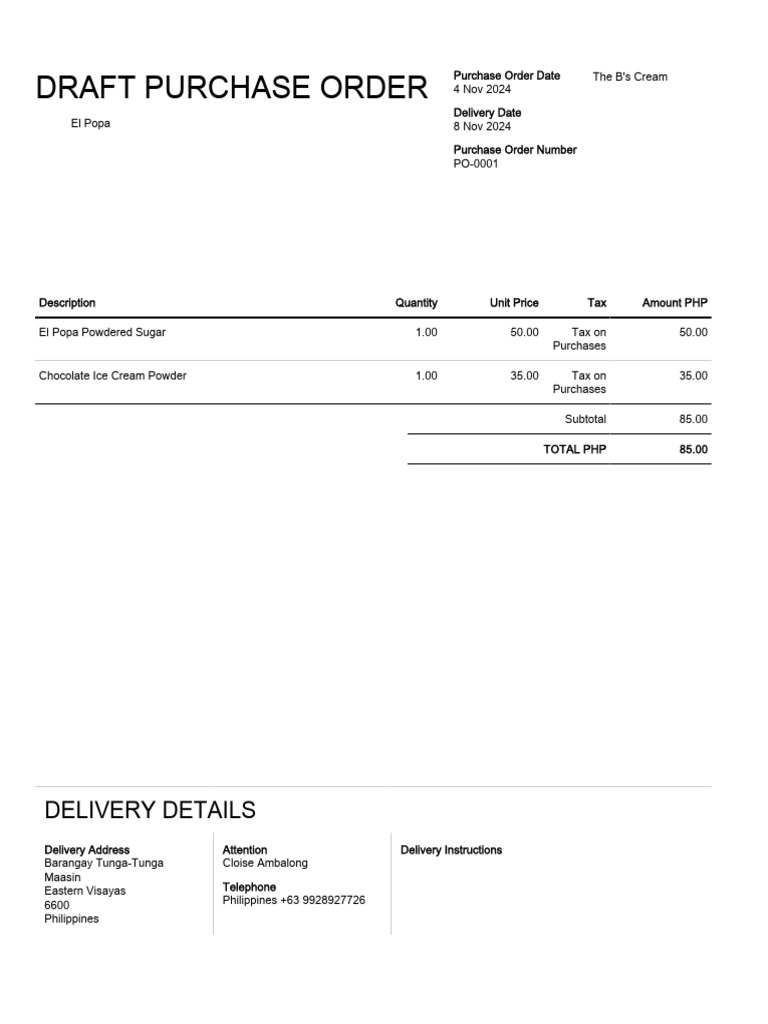 Purchase Order PO0001 | PDF