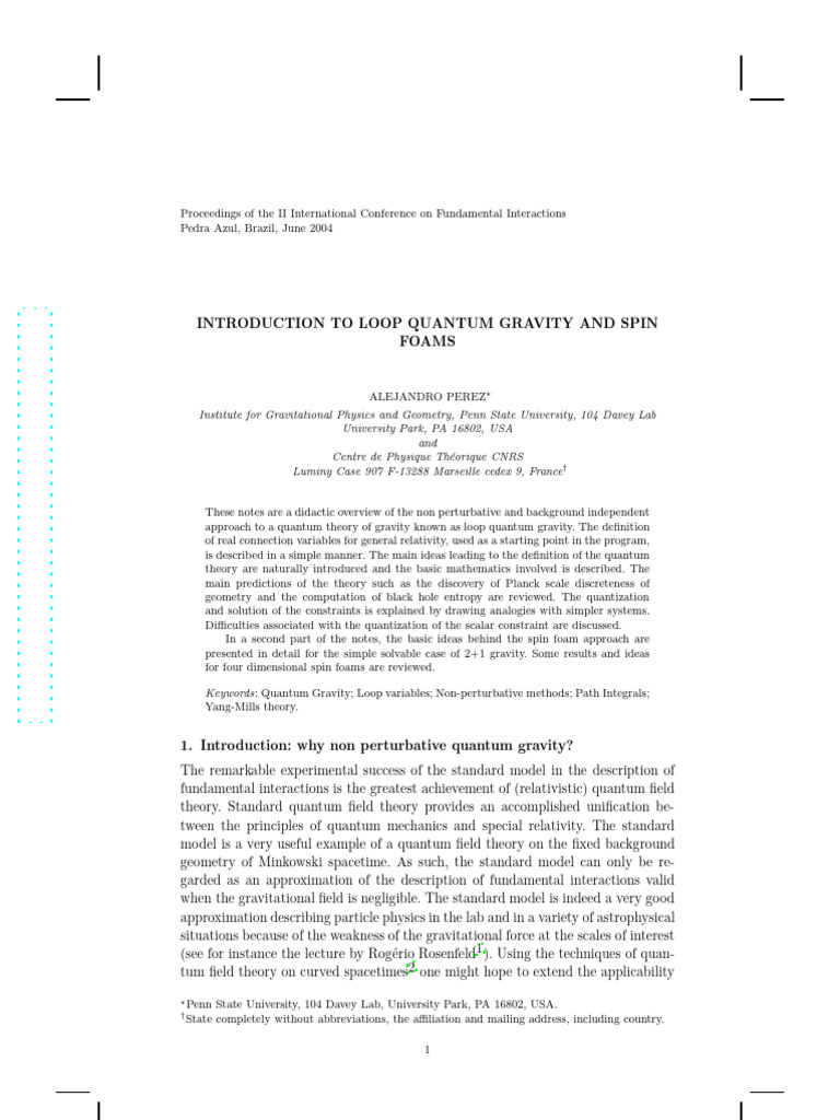 Introduction To Loop Quantum Gravity and Spin Foams (Elementary) | PDF | General Relativity ...