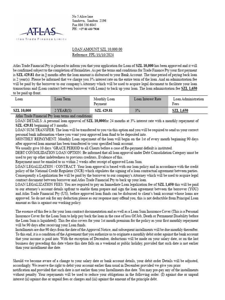 A.T.F.L SZL 10,000 | PDF | Loans | Debt