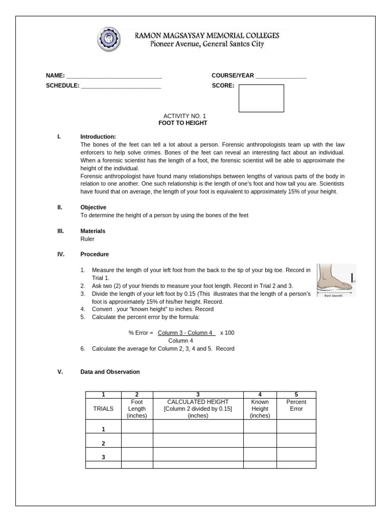 Activity No. 2 - Foot To HT - 1607414597 | PDF | Foot (Unit) | Foot