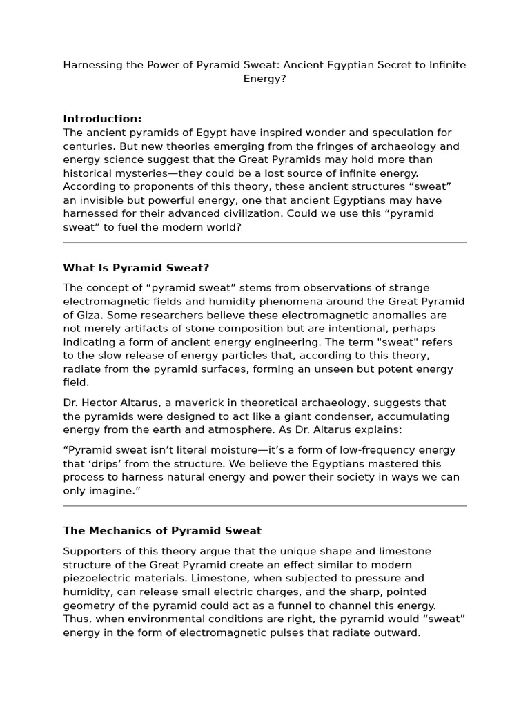 Harnessing The Power of Pyramid Sweat | PDF | Pyramid | Electromagnetism