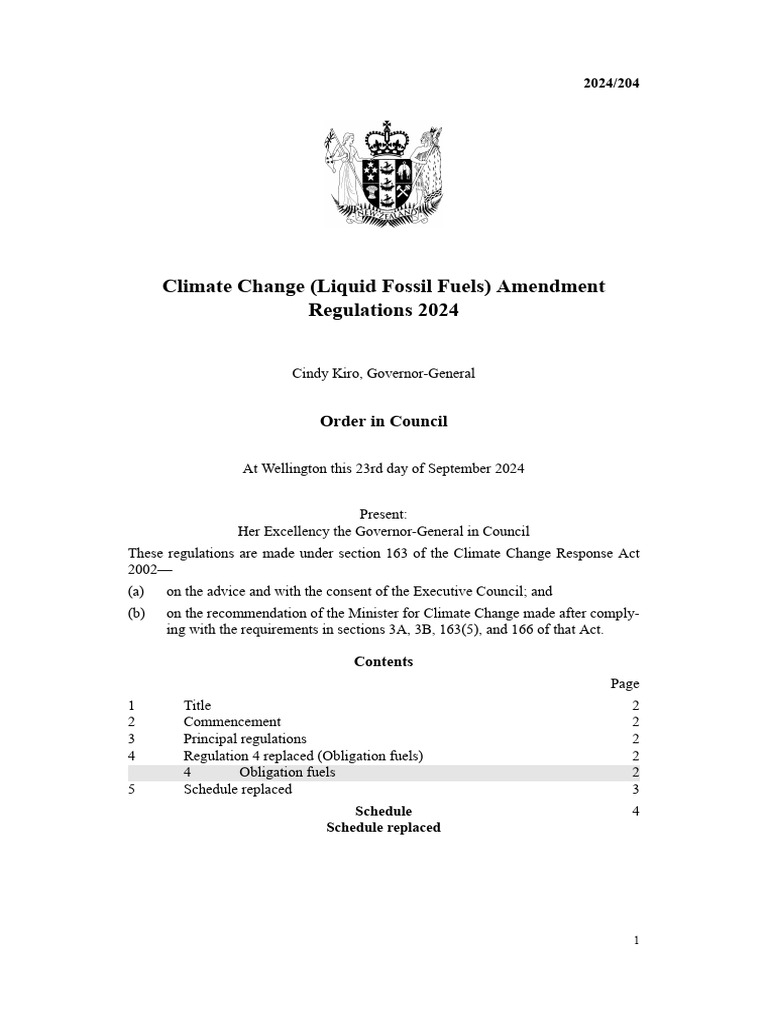 Climate Change Liquid Fossil Fuels Amendment Regulations 2024 | PDF ...