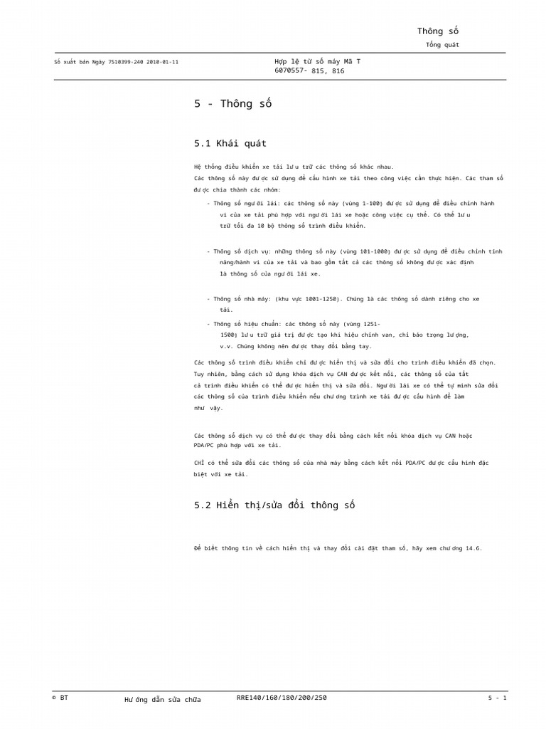 Thông số BT RRE Tiếng Việt | PDF