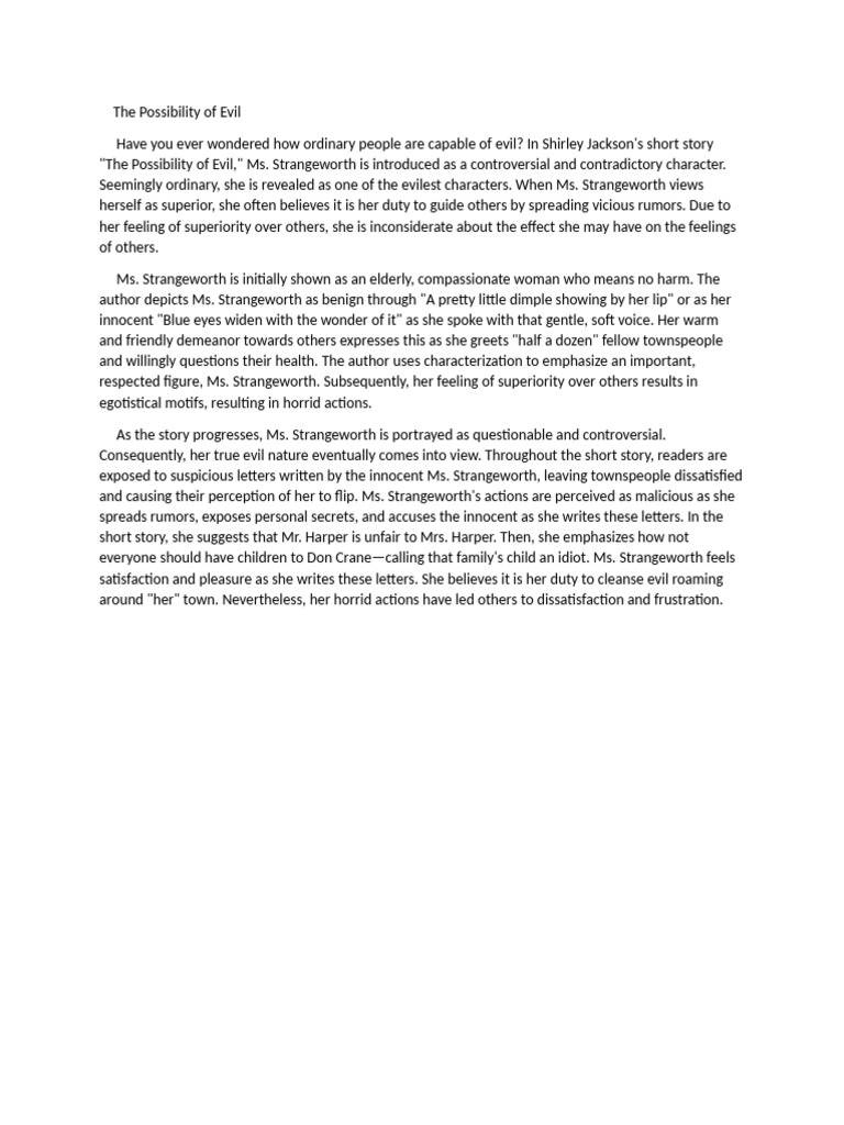 The Possibility of Evil | PDF