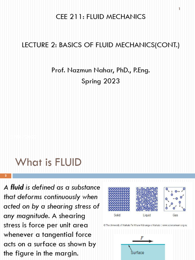 Lec2 - Fluidbasics - Spring 2023-New | PDF | Fluid Mechanics | Viscosity