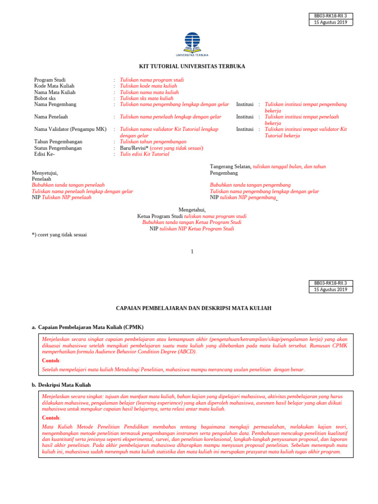 Ut - Dokumen - 2024 - Kit Tutorial - Petunjuk Pengisian - 20240905 | PDF