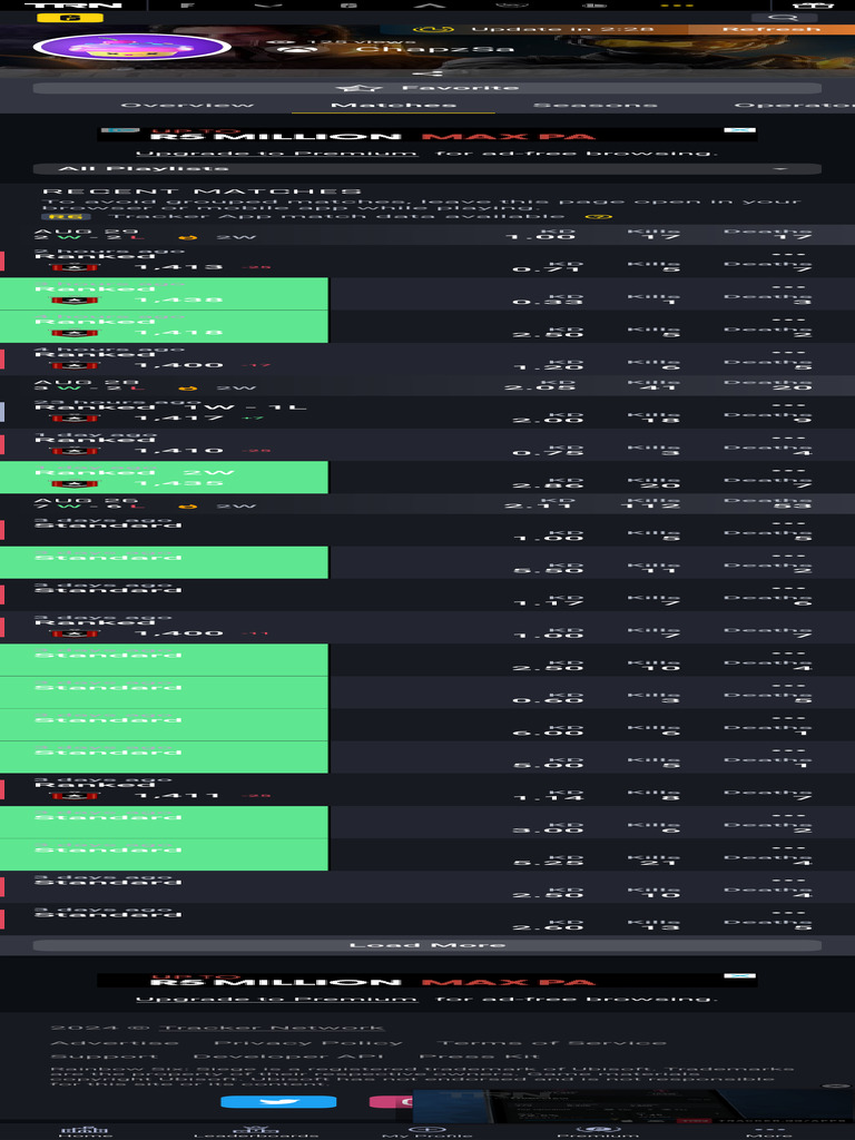 ChapzSa's R6 Siege Match History - Rainbow Six Siege Tracker | PDF | Computing | Software