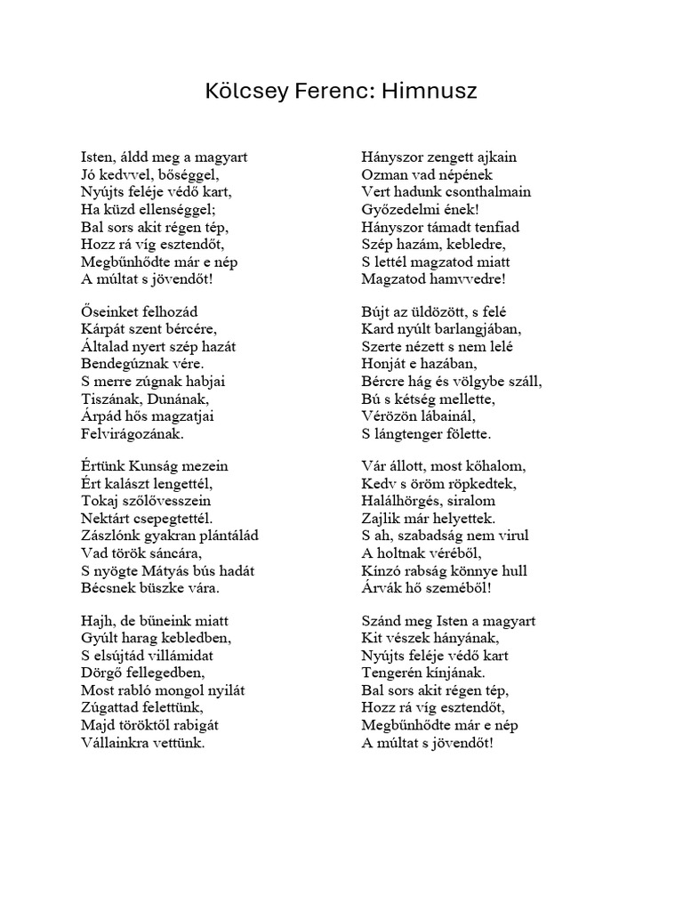 Kölcsey Ferenc Himnusz | PDF