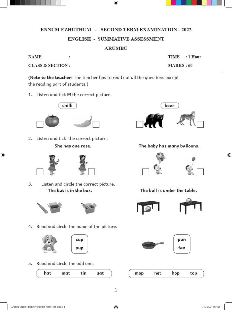 English Summative Assessment Term 2 | PDF