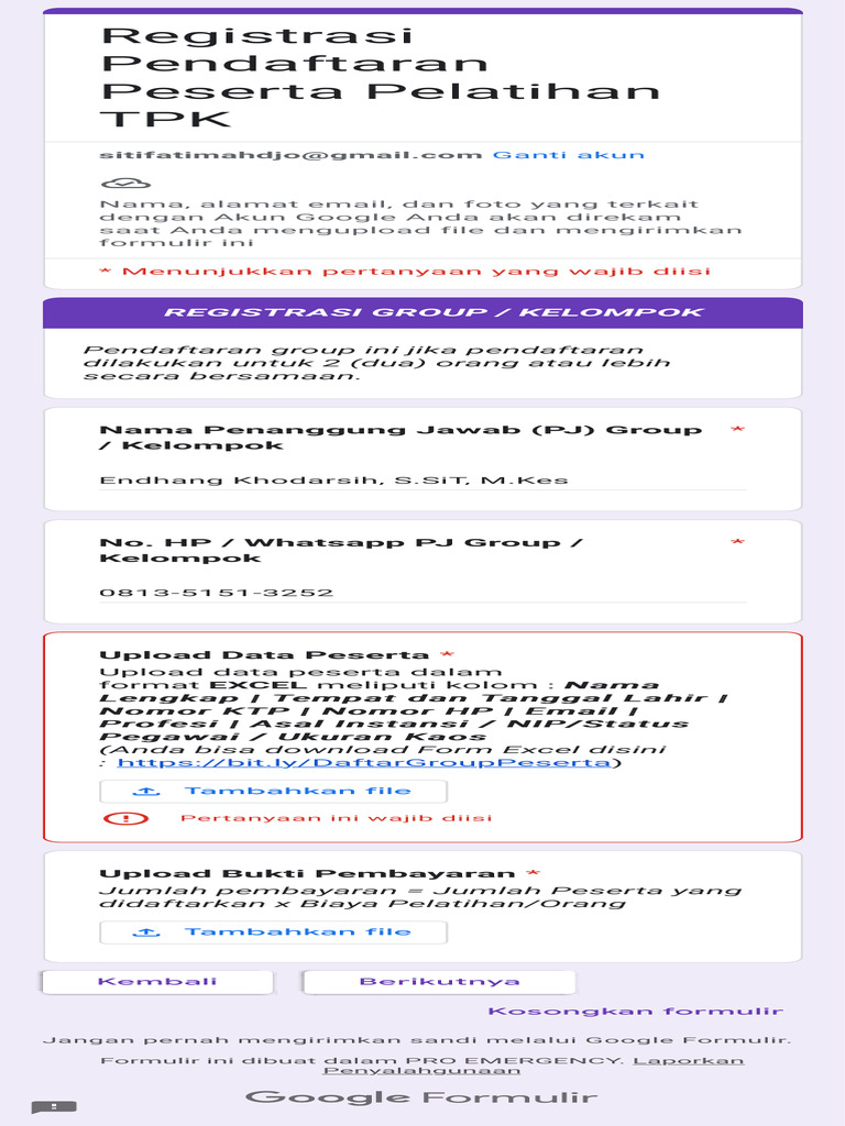 Registrasi Pendaftaran Peserta Pelatihan TPK | PDF