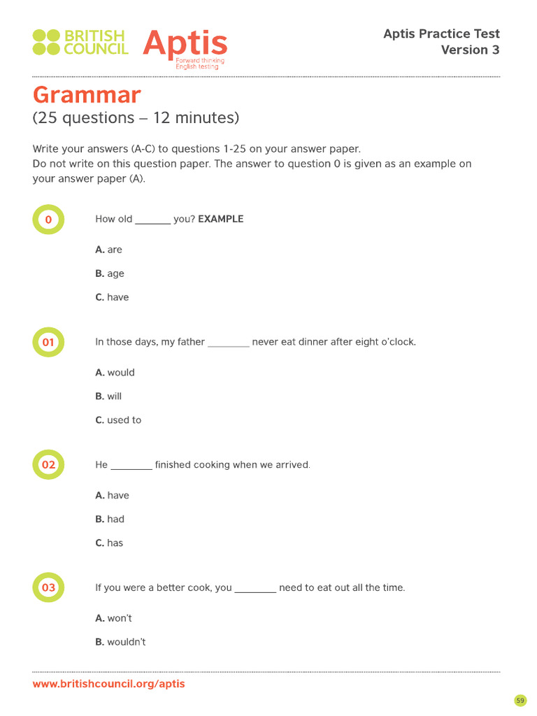 Reading y Vocabulary APTIS | PDF