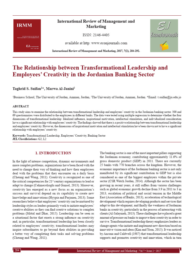 The Relationship Between Transformational Leadership and Employees - Creativity in The Jordanian ...