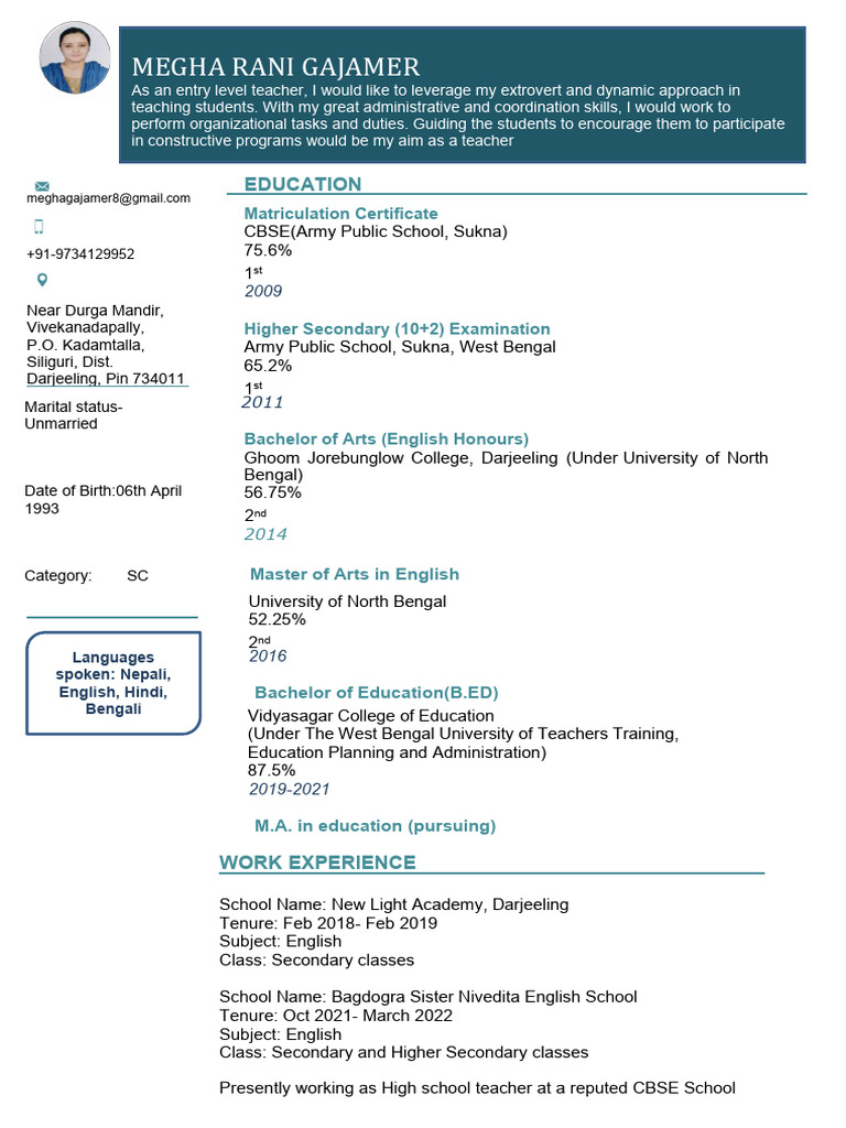 Megha Gajamer CV Feb 2023 | PDF | Learning