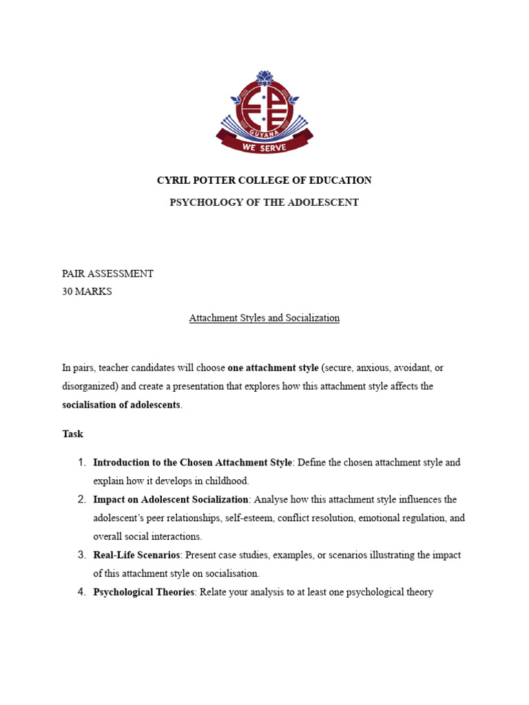 Pair Assessment - Psychology of The Adolescent | PDF | Attachment ...