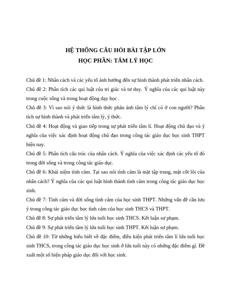 ĐỀ THI TLH | PDF