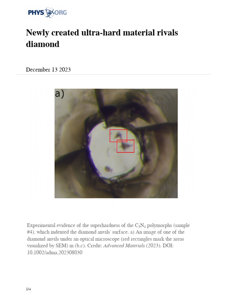 2023 12 Newly Ultra Hard Material Rivals Diamond | PDF | Diamond | Carbon