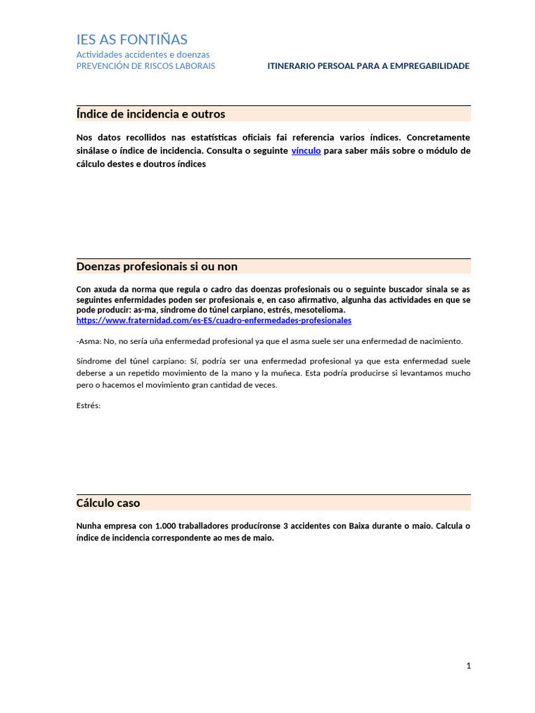 Actividade Accidente e Doenza - PRL | PDF | Finanzas y dinero | Salud y ...