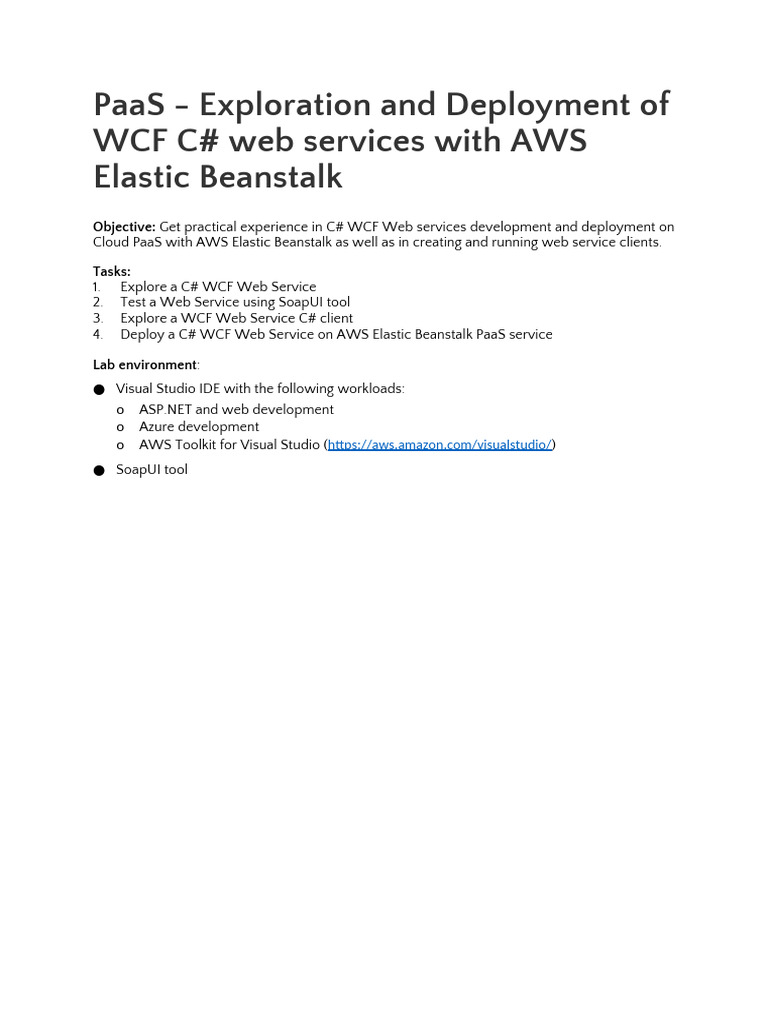 Lab - PaaS - Exploration and Deployment of WCF C# Web Services With AWS Elastic Beanstalk | PDF ...