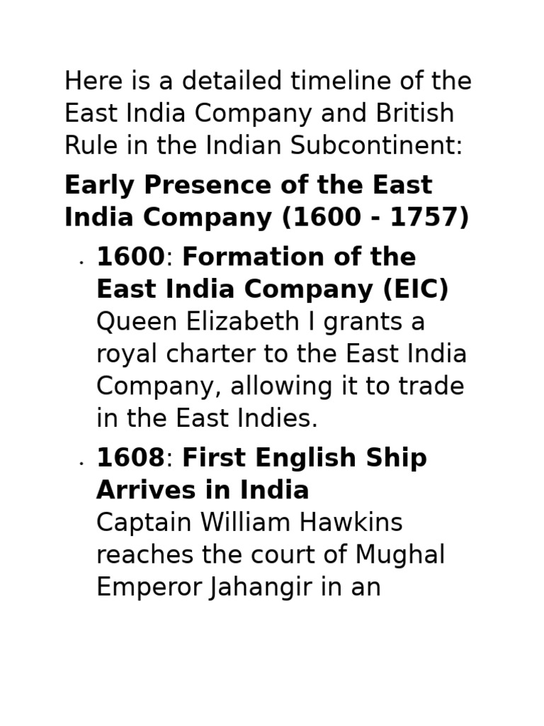 2.timeline of East India Company and British Rule | PDF | East India ...