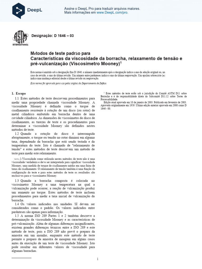 ASTM D1646 - 2003 - Viscosity, Stress Relaxation, and Pre-Vulcanization ...
