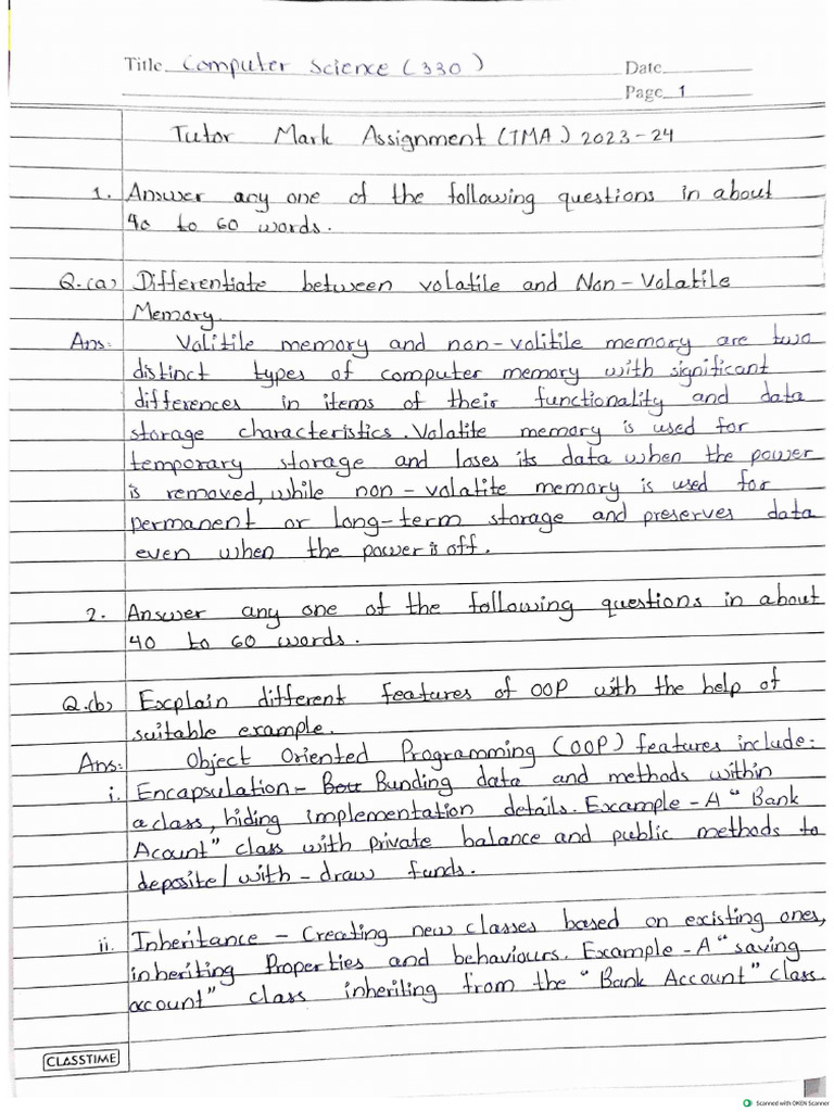 Computer Handwritten TMA | PDF