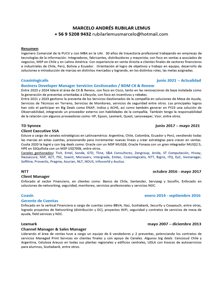 CV Marcelo Rubilar 2024 | PDF | Business | Informática